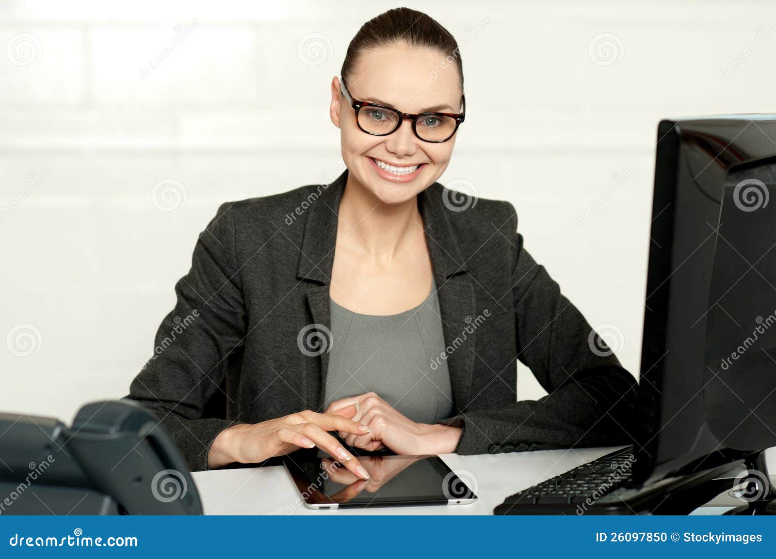 Pretty Manager Working on Wireless Tablet Device Stock Photo - Image of ...
