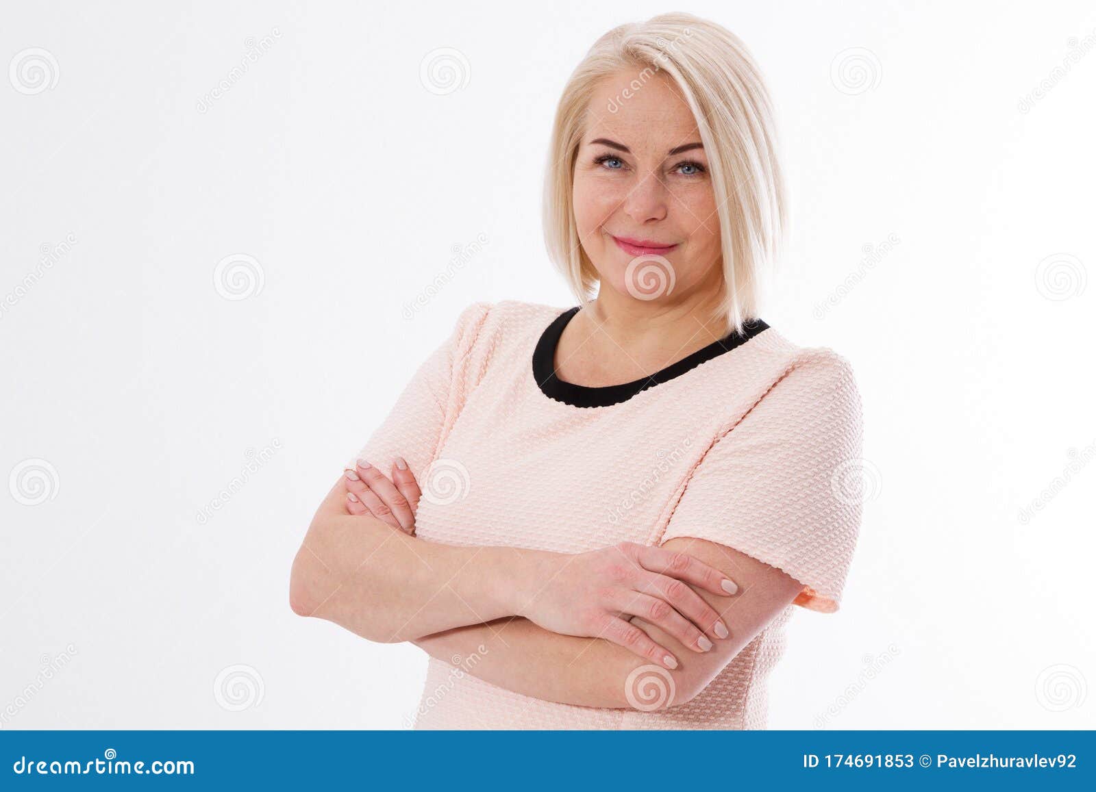 Pretty Middle Aged Lady Posing Over Light Background Stock Image ...