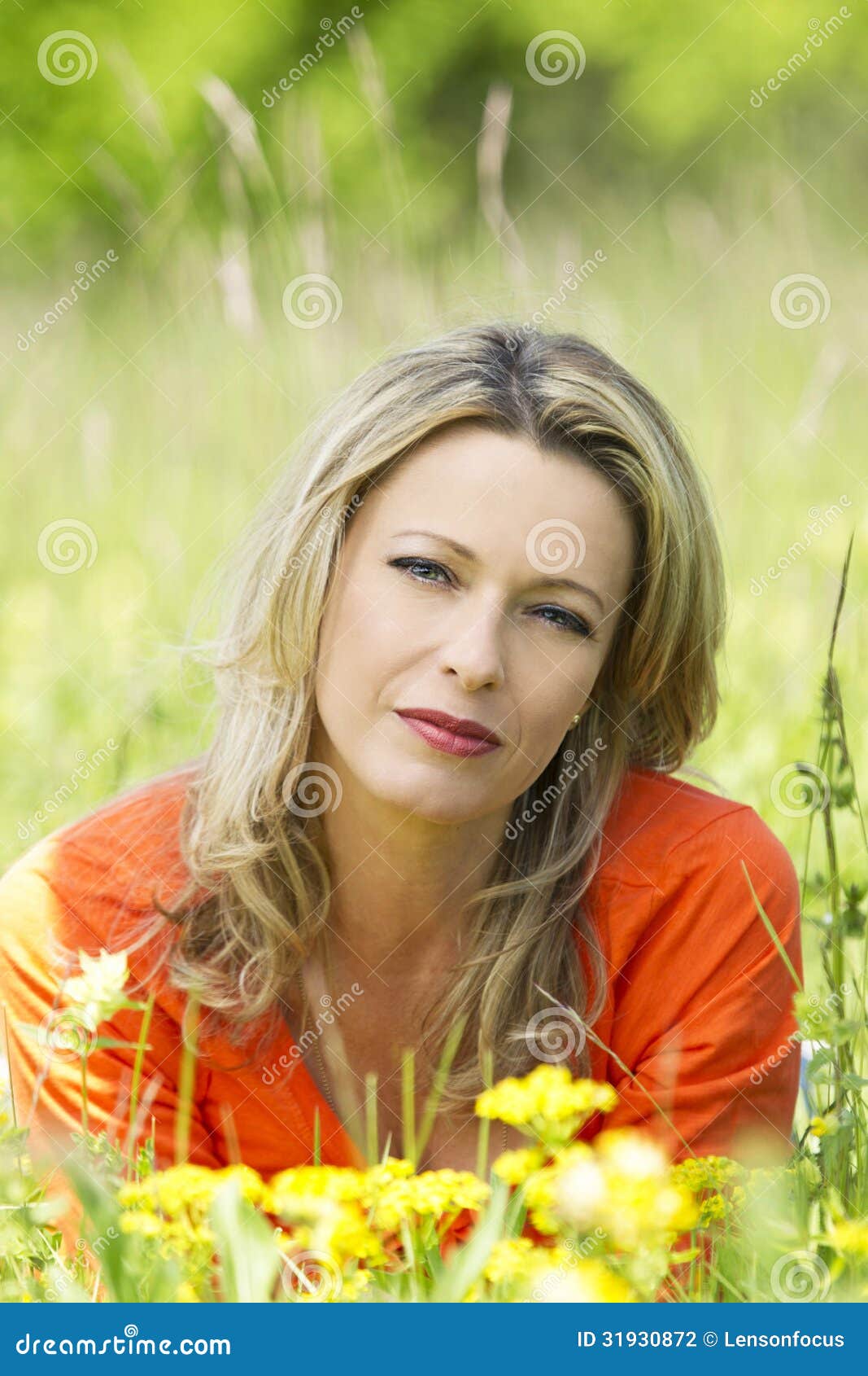 Pretty Middle Aged Woman Relaxes Stock Photo - Image of middle, natural ...
