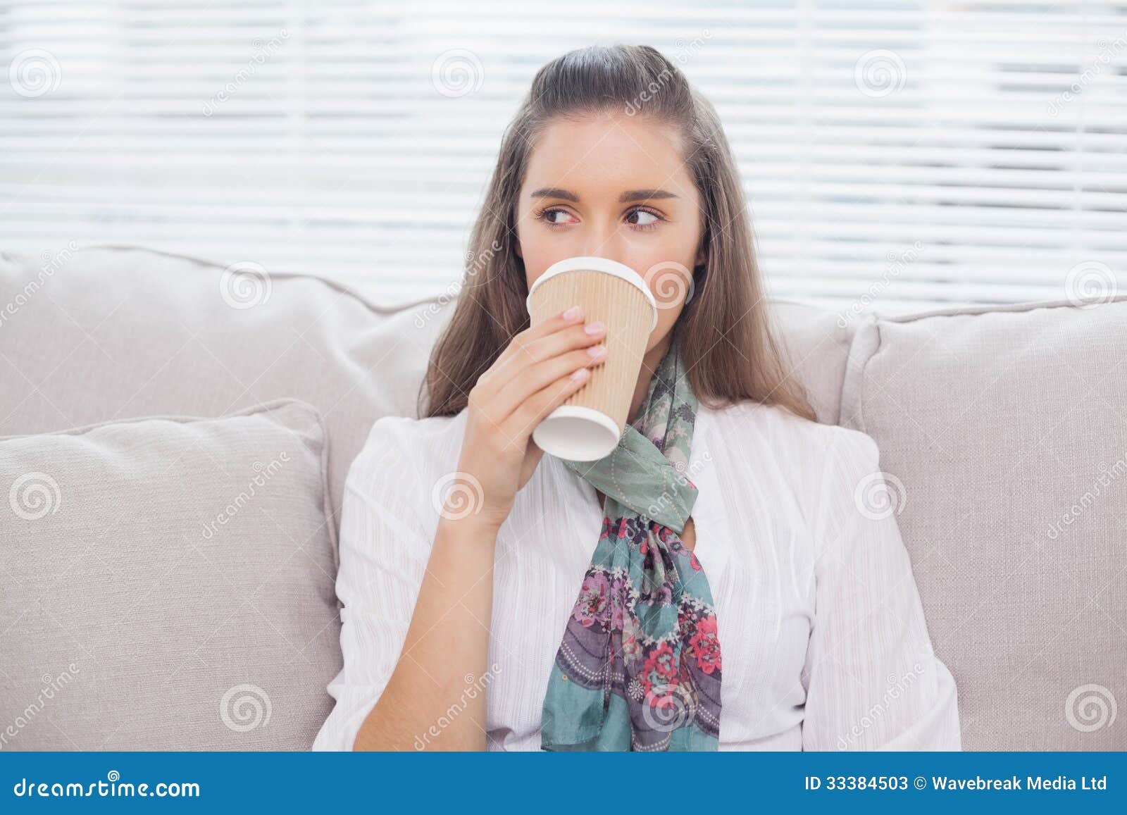 Pretty Model Drinking Coffee Stock Image - Image of indoors, casual ...