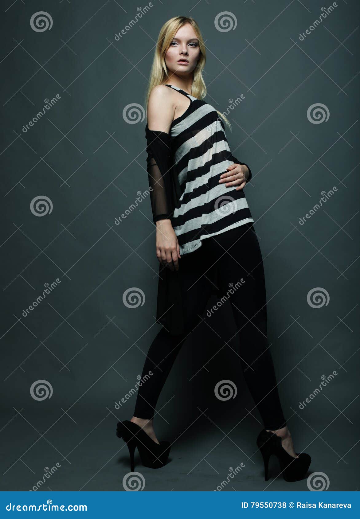 Pretty Model on Grey Background Stock Photo - Image of pose, fashion ...