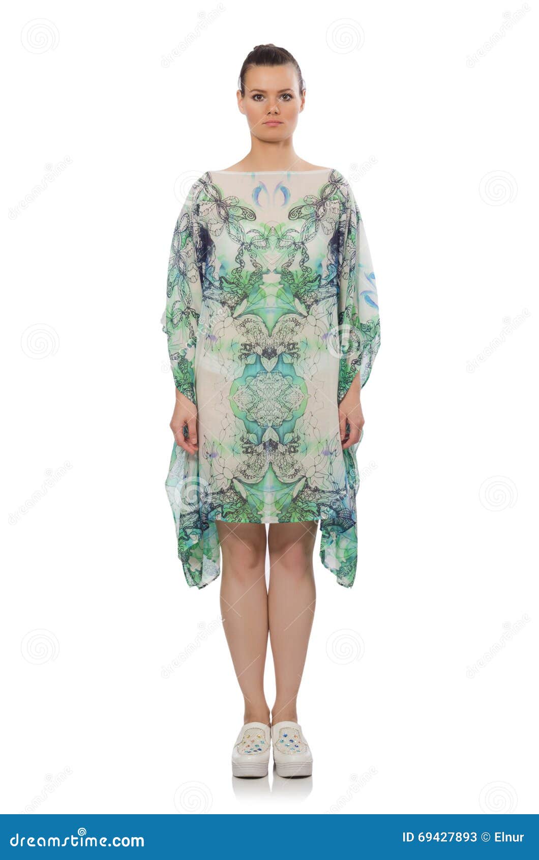 The Pretty Model in Long Elegant Dress Isolated on White Stock Image ...