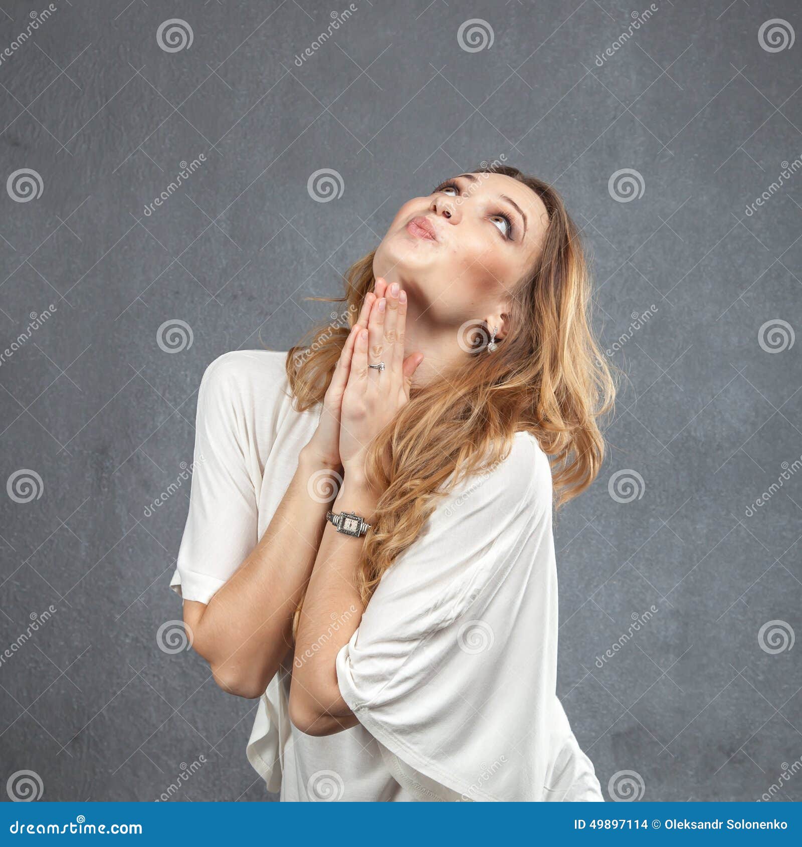 Pretty Model with Praying Hands Stock Photo - Image of gesturing ...