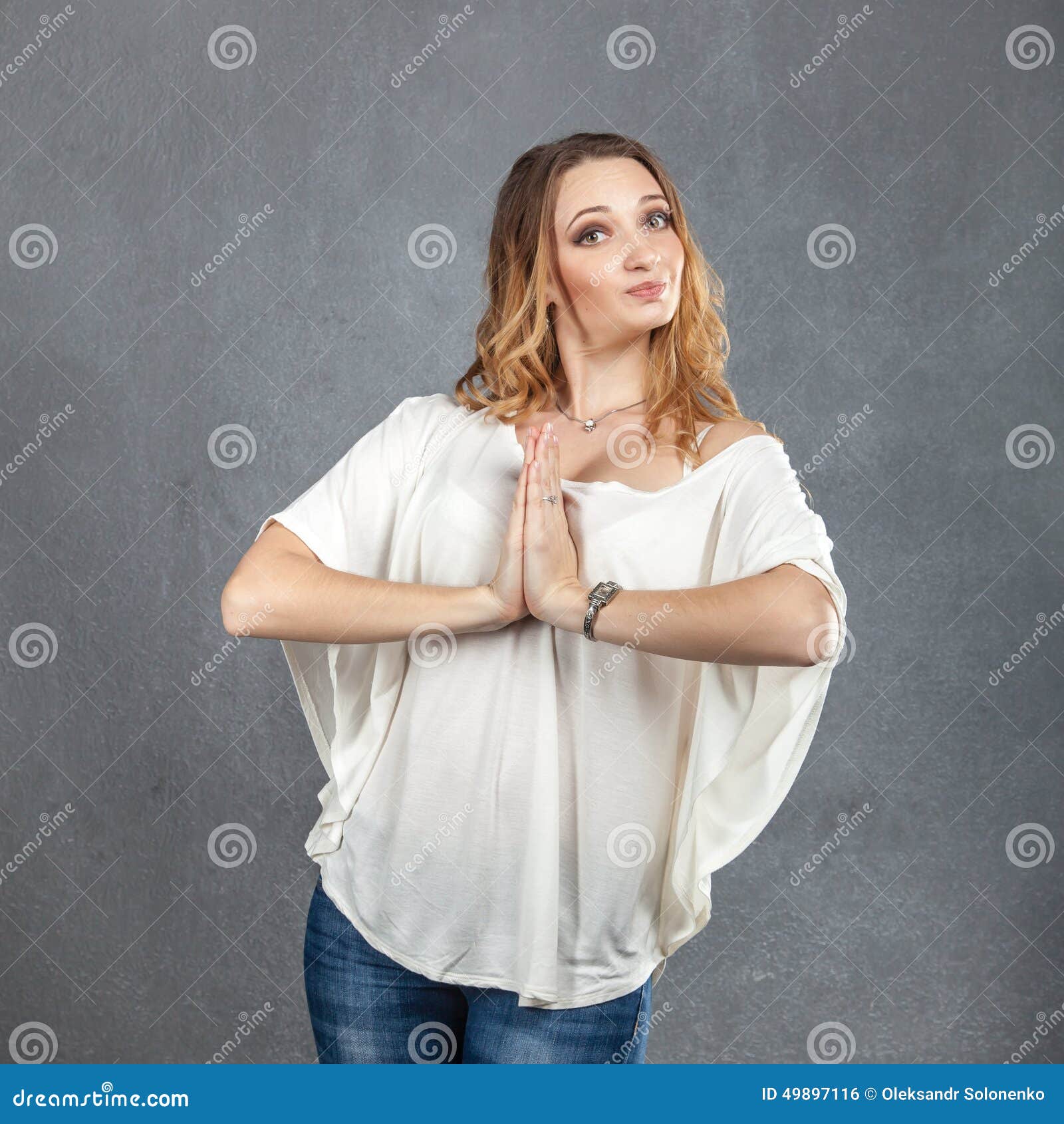Pretty Model with Praying Hands Stock Photo - Image of confidence ...