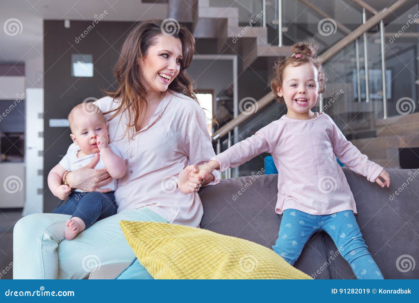 Pretty Mom Relaxing with Children Stock Image - Image of healthy ...