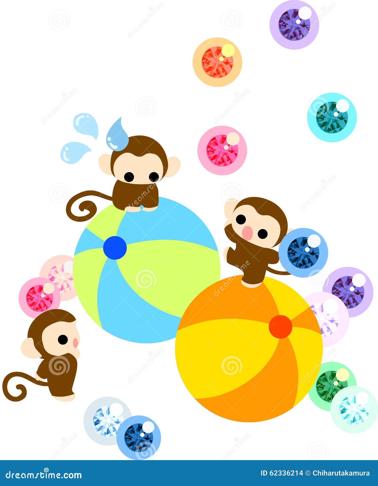 Pretty Monkeys Balancing on a Rolling Ball Stock Vector - Illustration ...