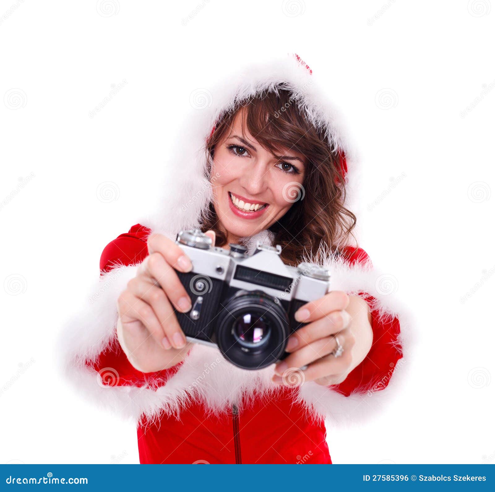 Pretty Mrs. Santa with Retro Camera Stock Photo - Image of claus ...