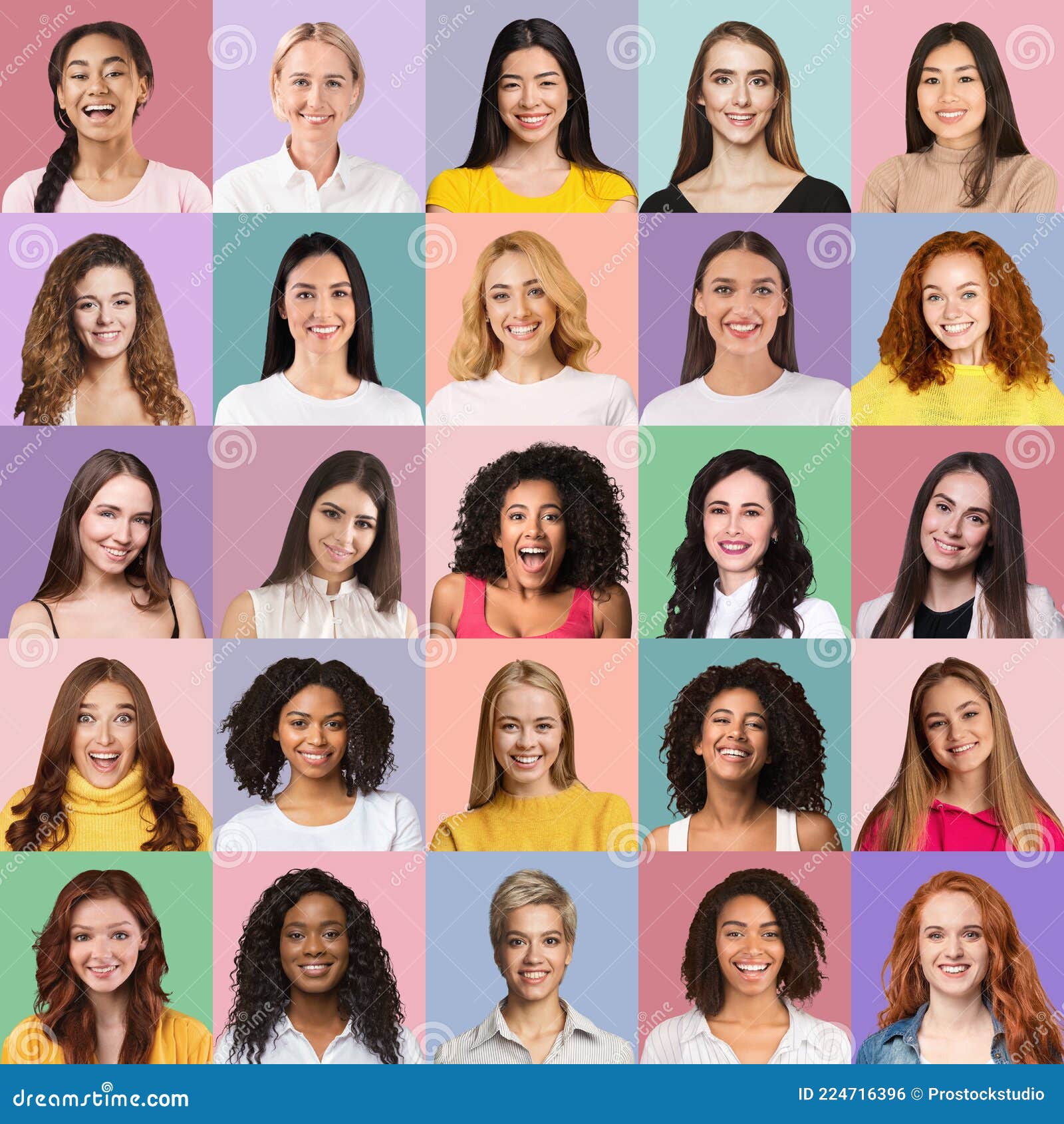 Pretty Multiethnic Ladies Posing on Studio Backgrounds, Set of ...