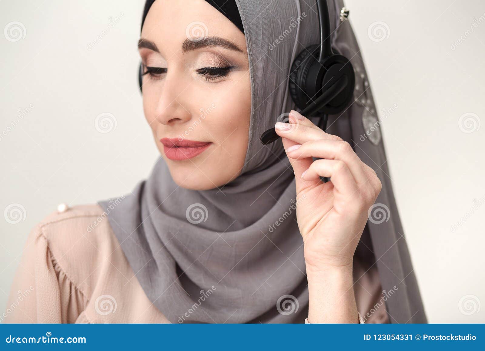 Portrait of Islamic Call Center Operator Stock Image - Image of hijab ...