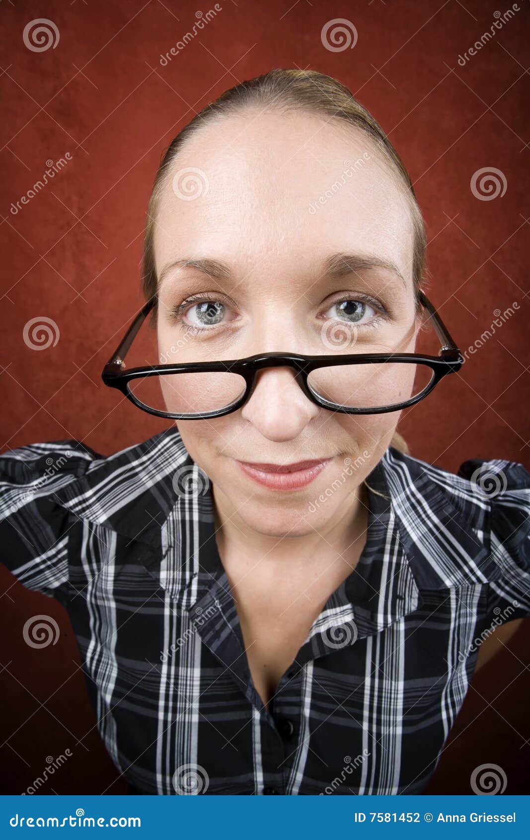 Pretty Nerd Woman in Reading Glasses Stock Photo - Image of expression ...
