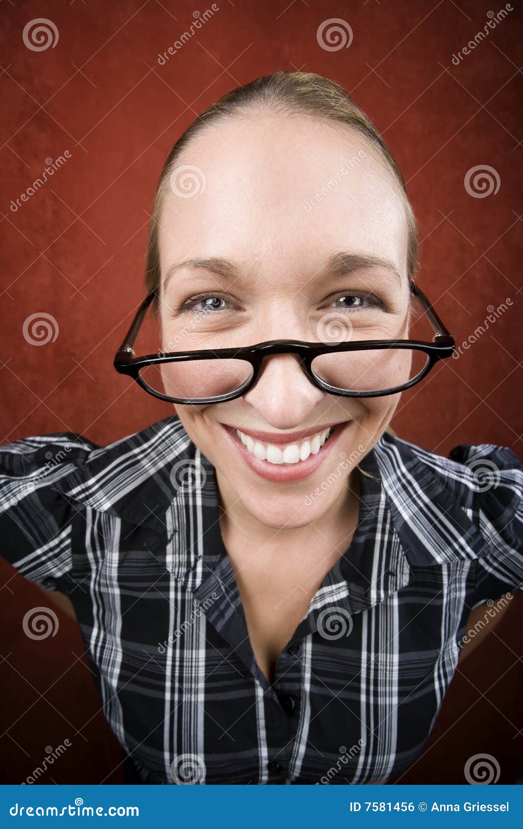 Pretty Nerd Woman in Reading Glasses Stock Photo - Image of cute, smile ...