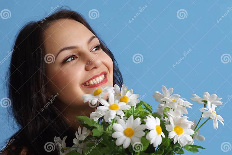 Pretty Nice Girl With Daisies Stock Image Image Of Brunette Young