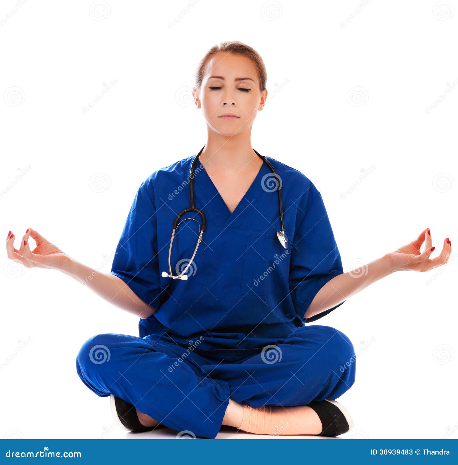 Pretty Nurse Doing Meditation Stock Image - Image of pretty, caucasian ...