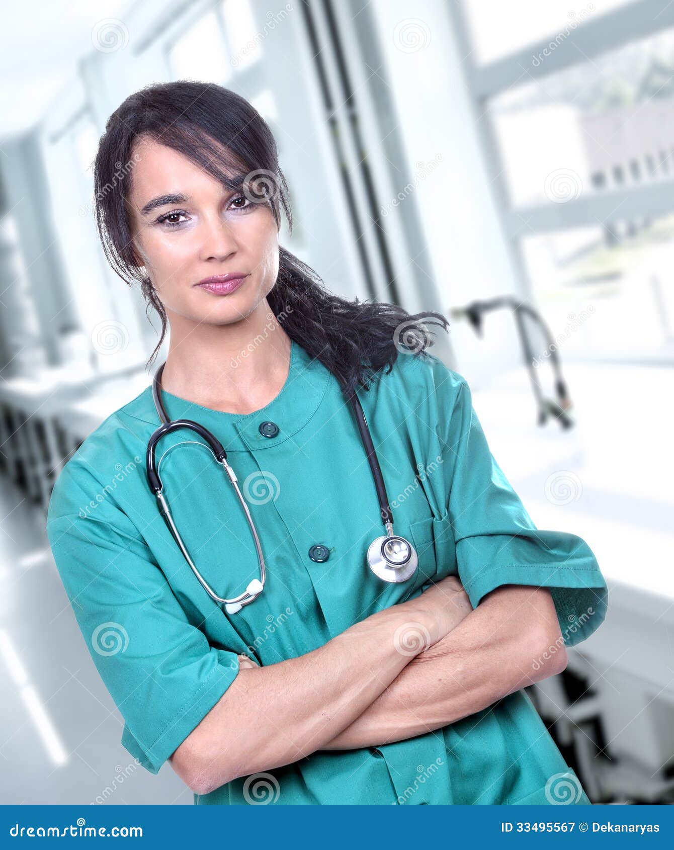 Pretty nurse in green stock image. Image of human, lifestyle - 33495567