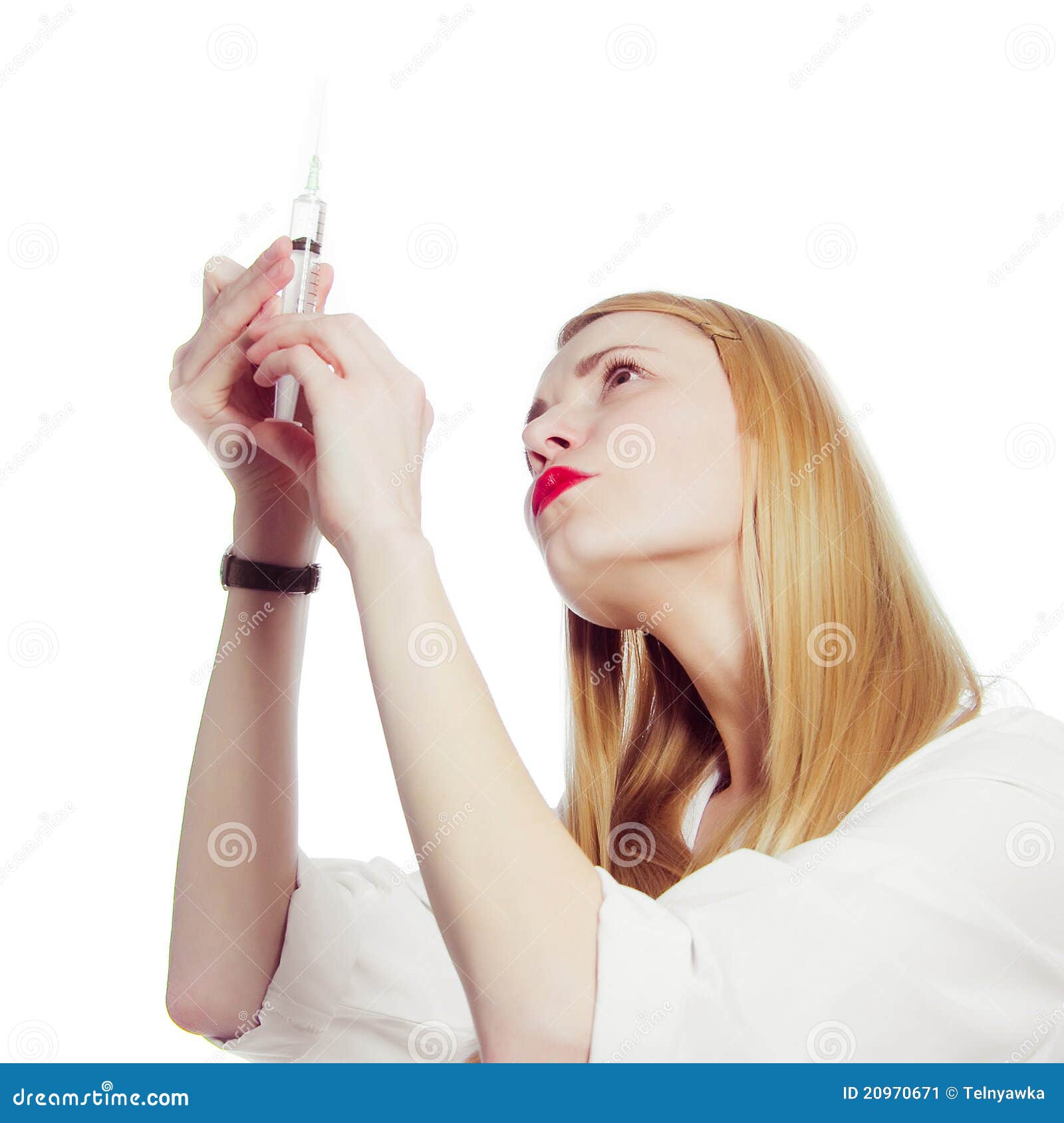 Pretty nurse with syringe stock image. Image of profession - 20970671