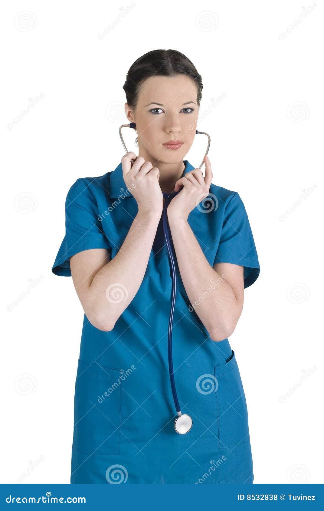 Pretty Nurse Using Stethoscope Stock Photo - Image of confident ...