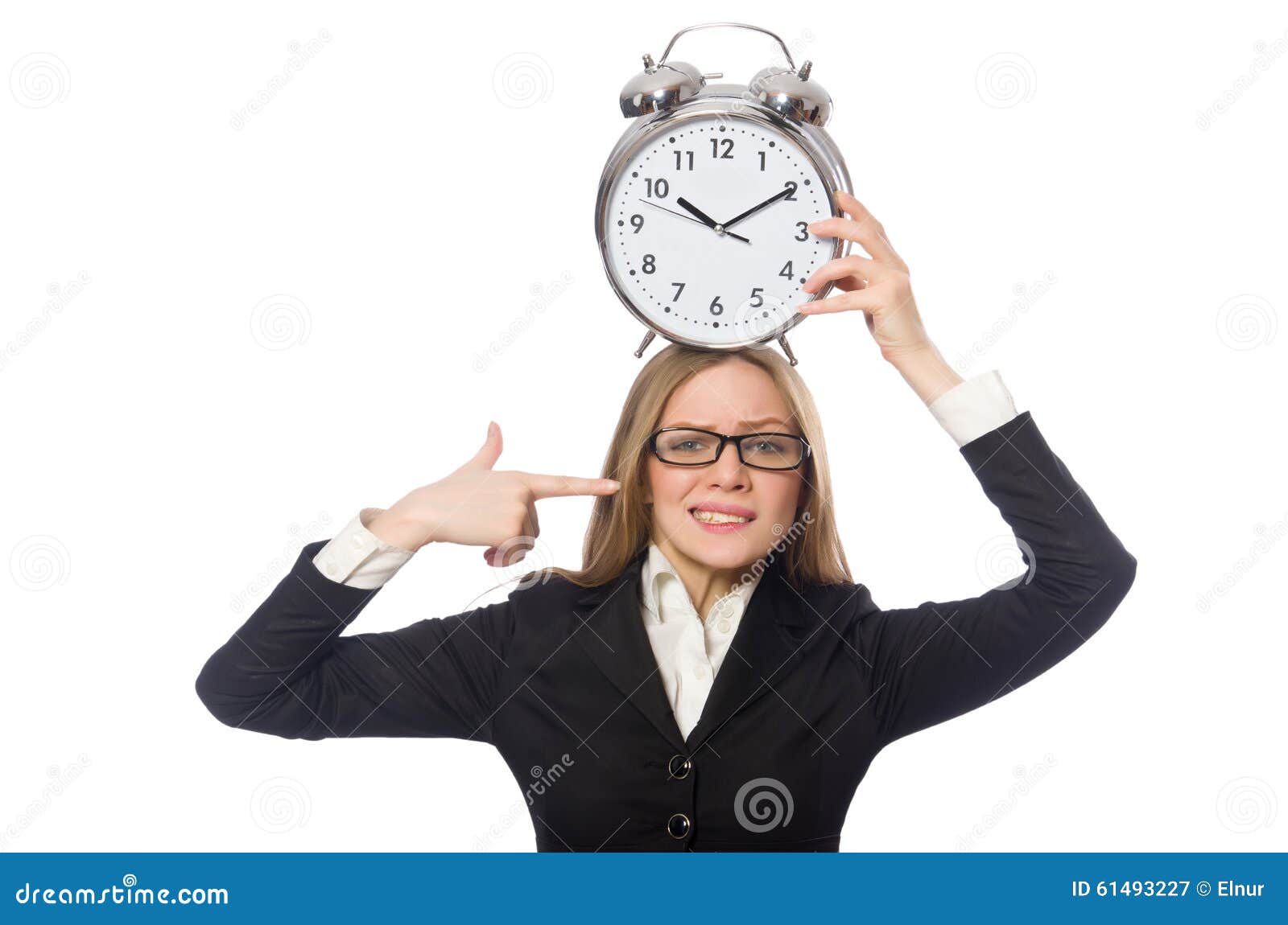 The Pretty Office Employee with Alarm Clock Stock Image - Image of ...