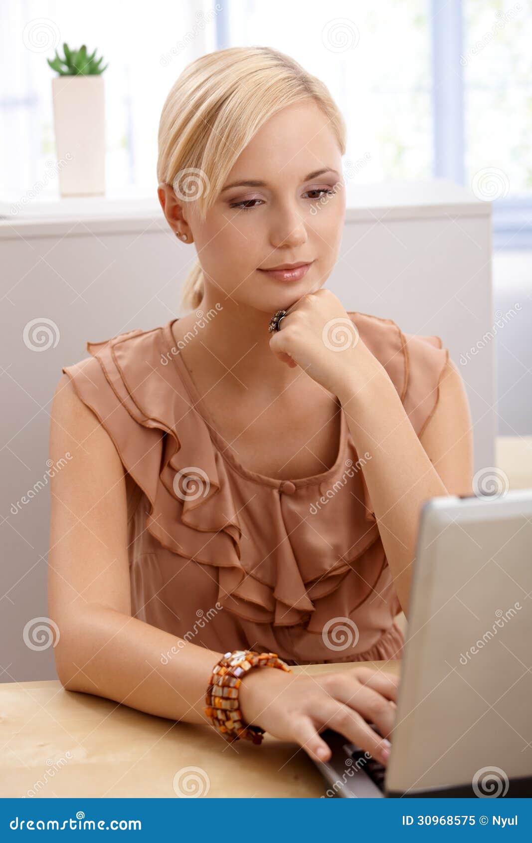 Pretty Office Worker Using Computer Stock Image - Image of female ...