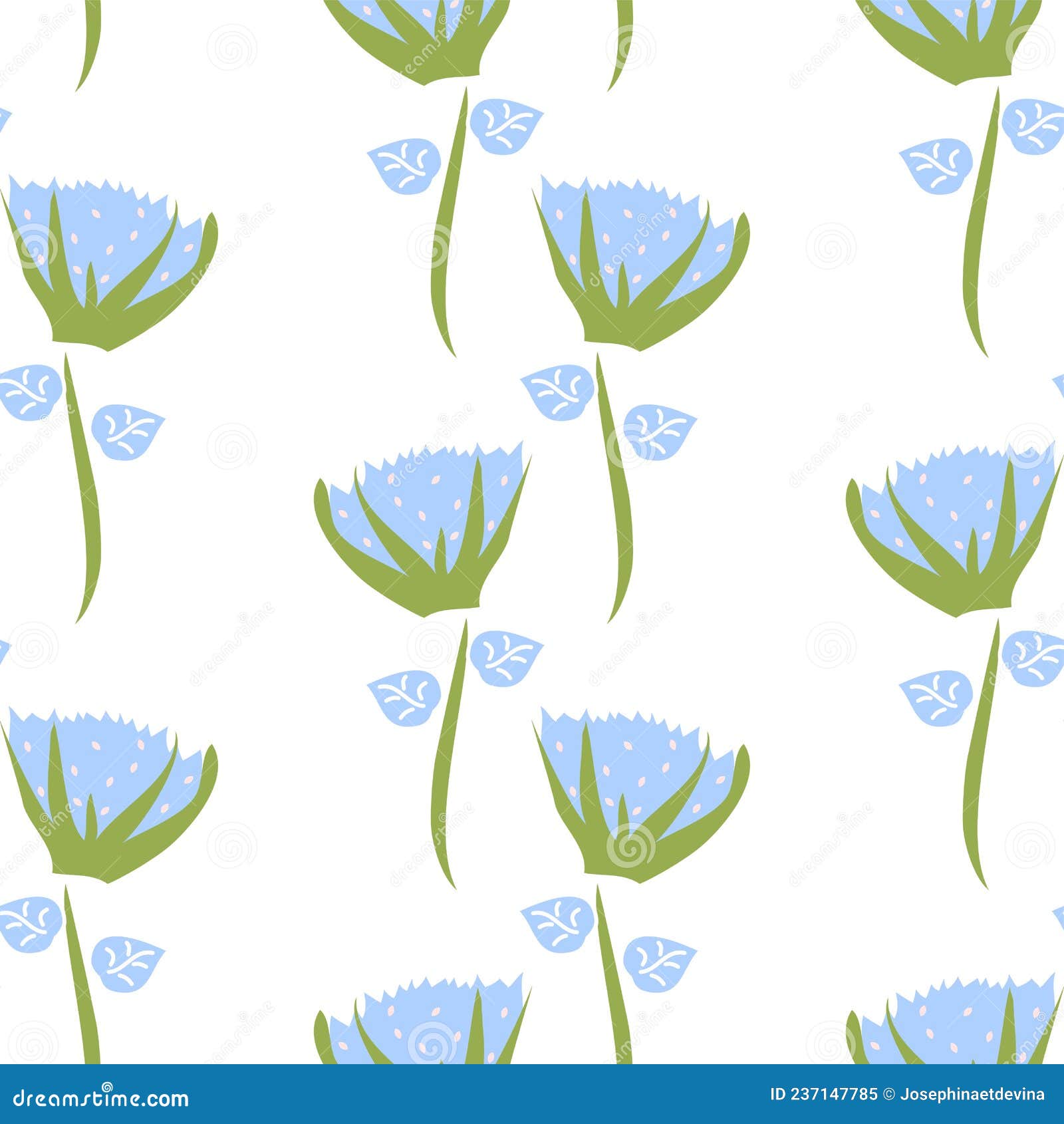 Pretty Pale Baby Blue Flowers on a White Background Vector Seamless ...