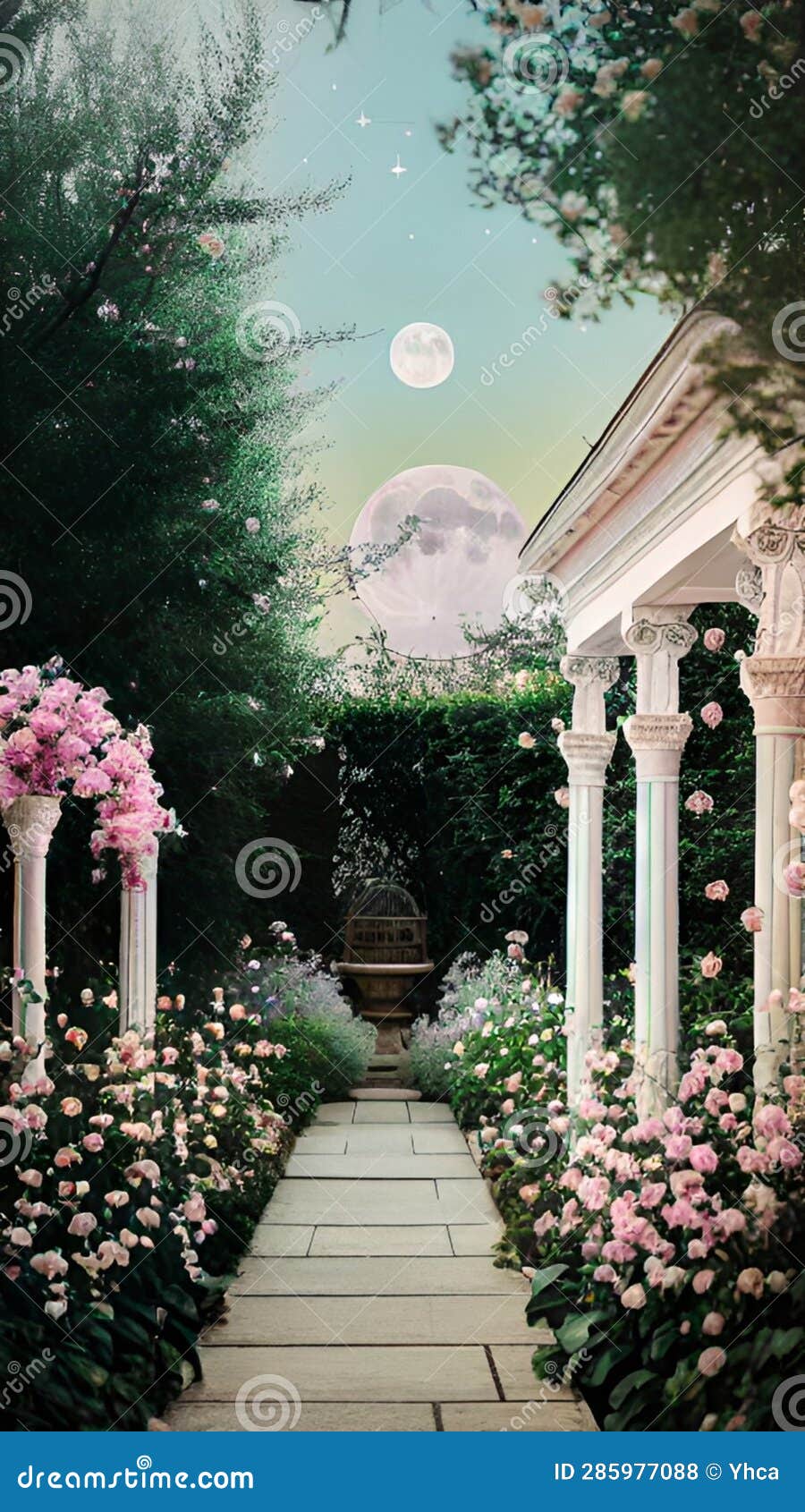 Pretty Pastel Garden Background with Supermoon AI Generated Stock ...