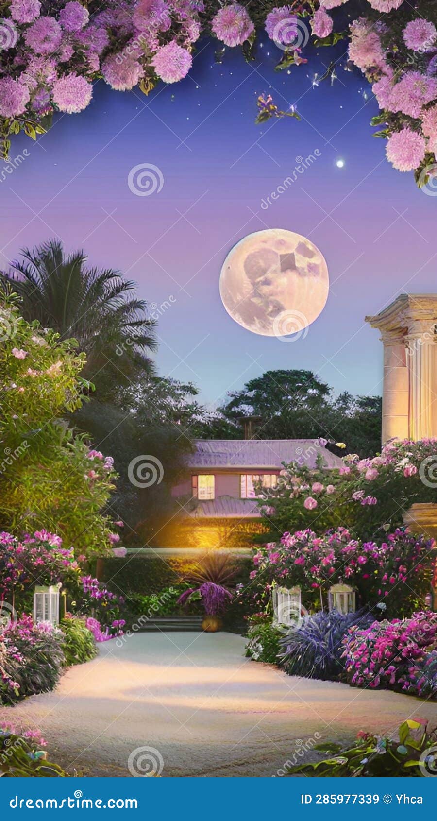 Pretty Pastel Garden Background with Supermoon AI Generated Stock ...