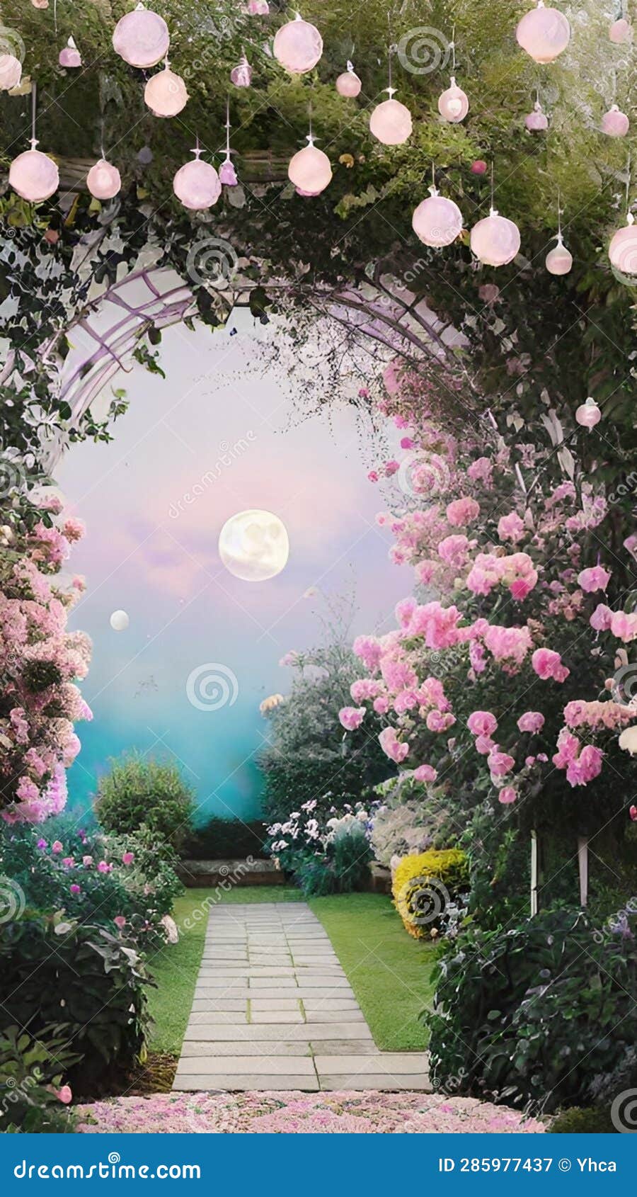 Pretty Pastel Garden Background with Supermoon AI Generated Stock ...