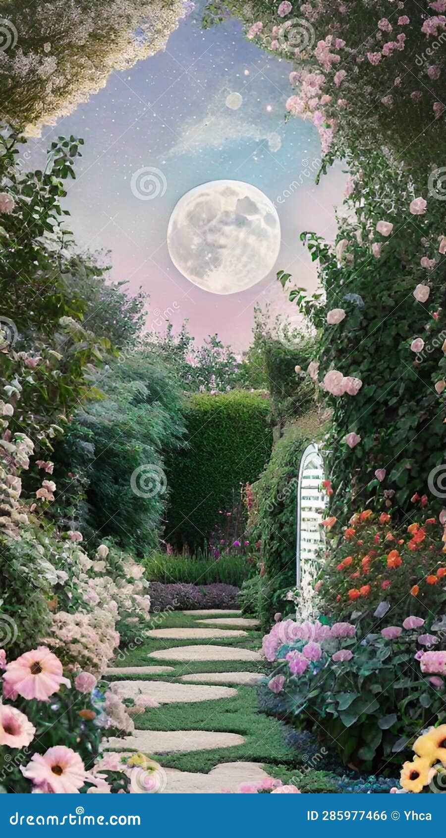 Pretty Pastel Garden Background with Supermoon AI Generated Stock Photo ...