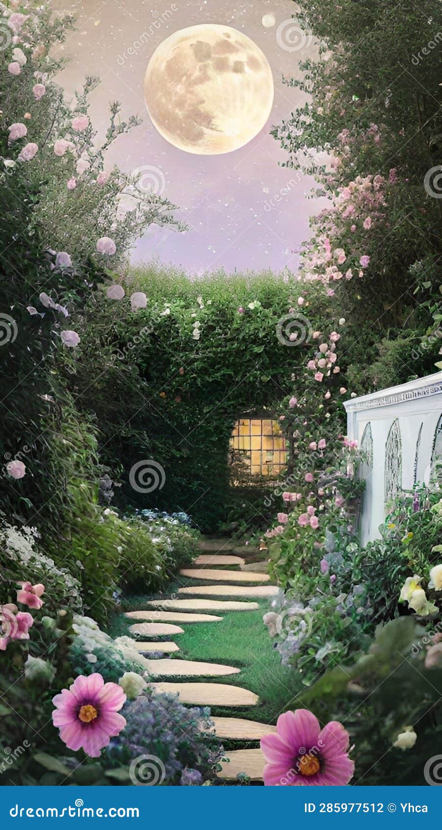 Pretty Pastel Garden Background with Supermoon AI Generated Stock Photo ...
