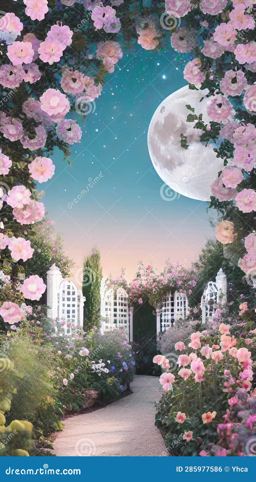 Pretty Pastel Garden Background with Supermoon AI Generated Stock ...