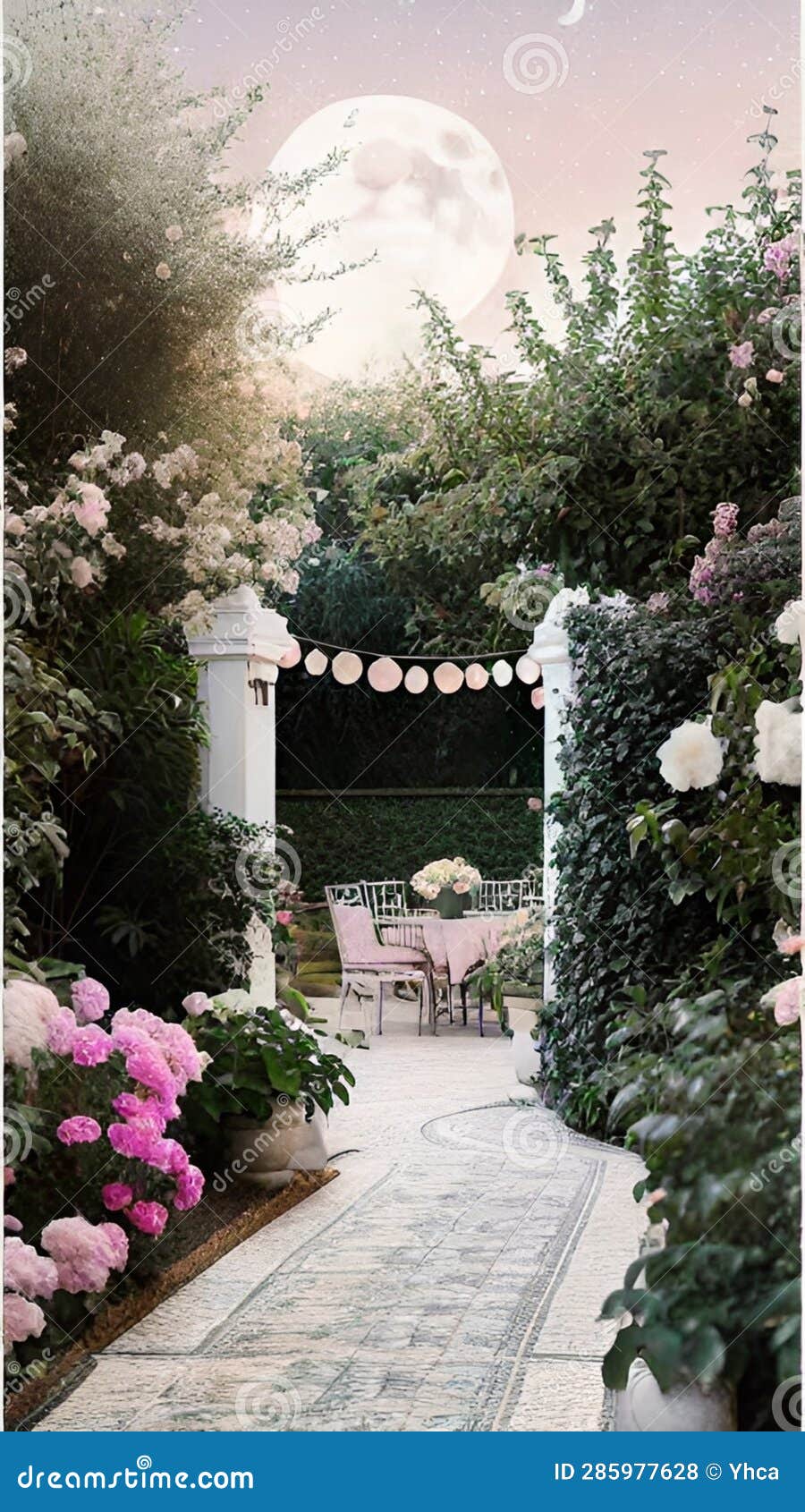 Pretty Pastel Garden Background with Supermoon AI Generated Stock Photo ...