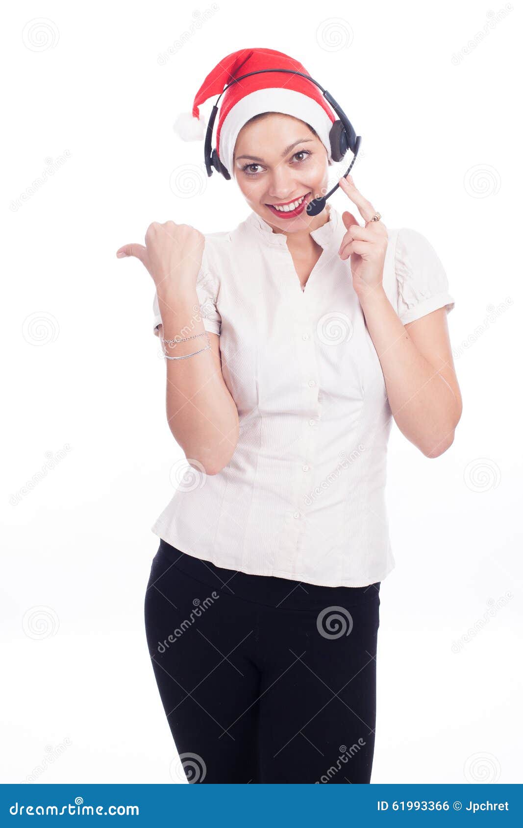 Pretty Phone Operator in Santa Hat Isolated Over White Stock Photo ...