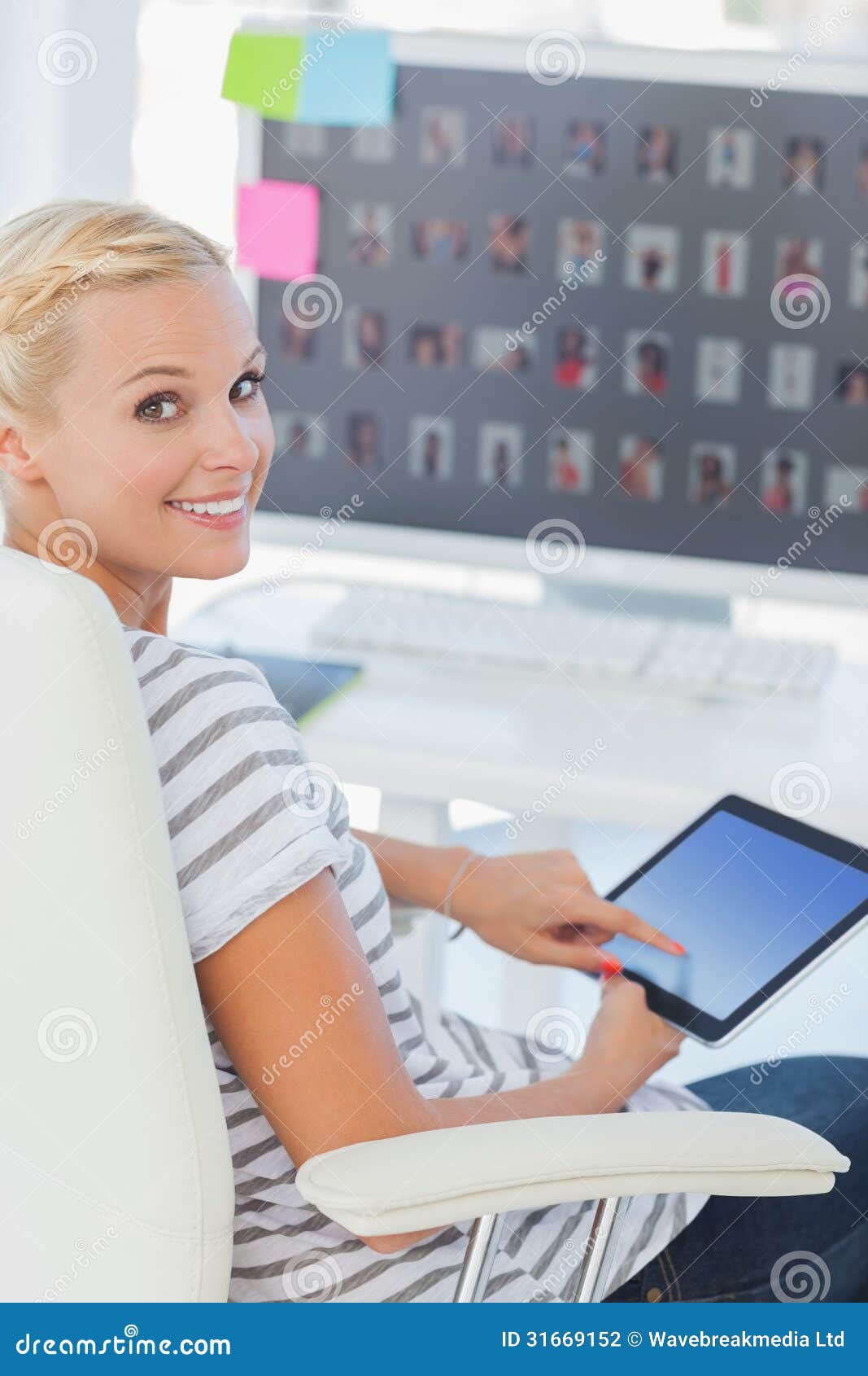 Pretty Photo Editor Working on a Tablet Pc Stock Photo - Image of happy ...