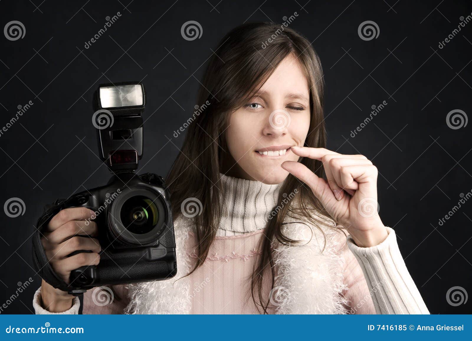 Pretty Photographer stock image. Image of lens, gesture - 7416185