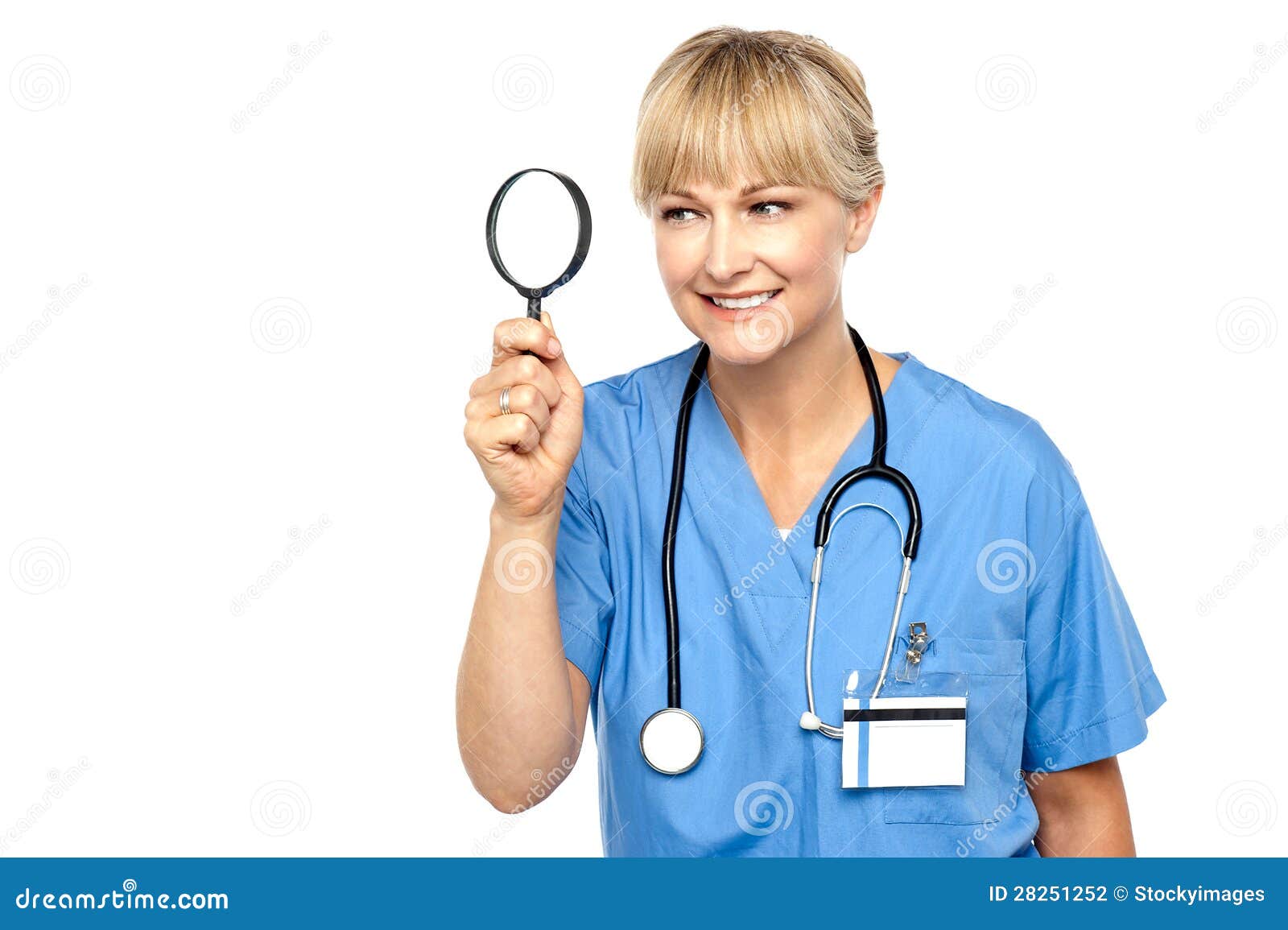 Pretty Physician Looking through Magnifying Glass Stock Photo - Image ...