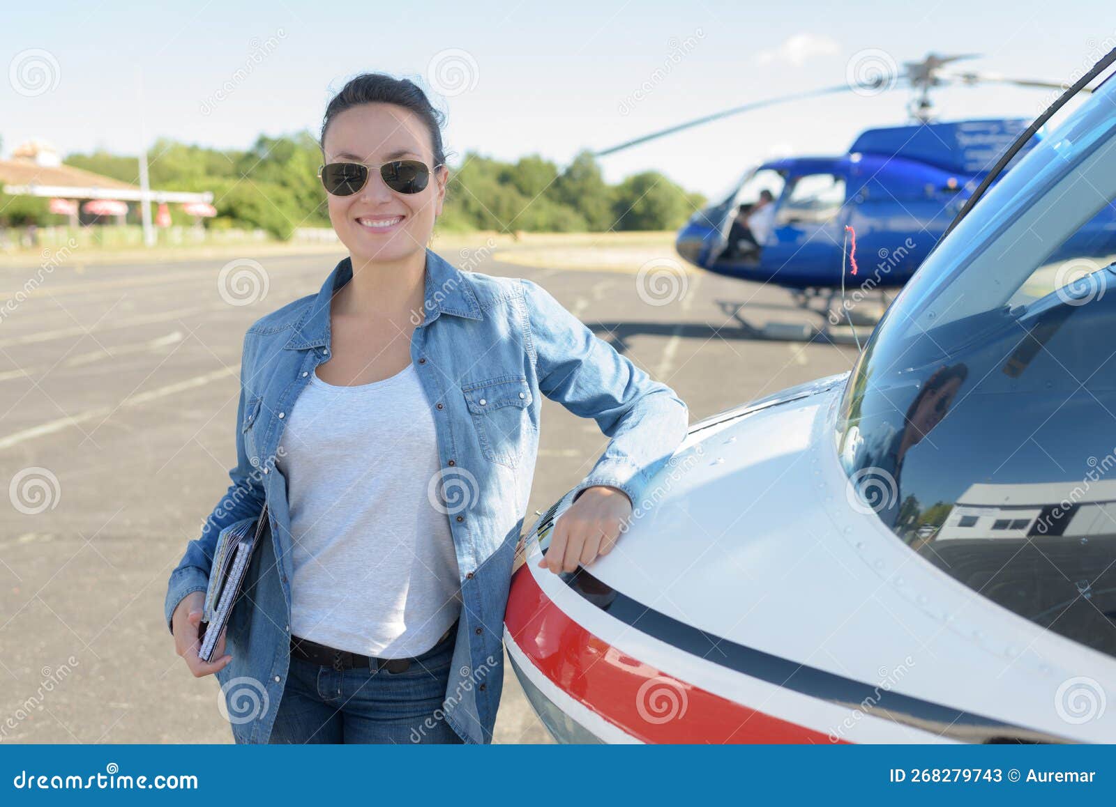 Pretty Pilot Woman Against Helicopter Stock Image - Image of customer ...