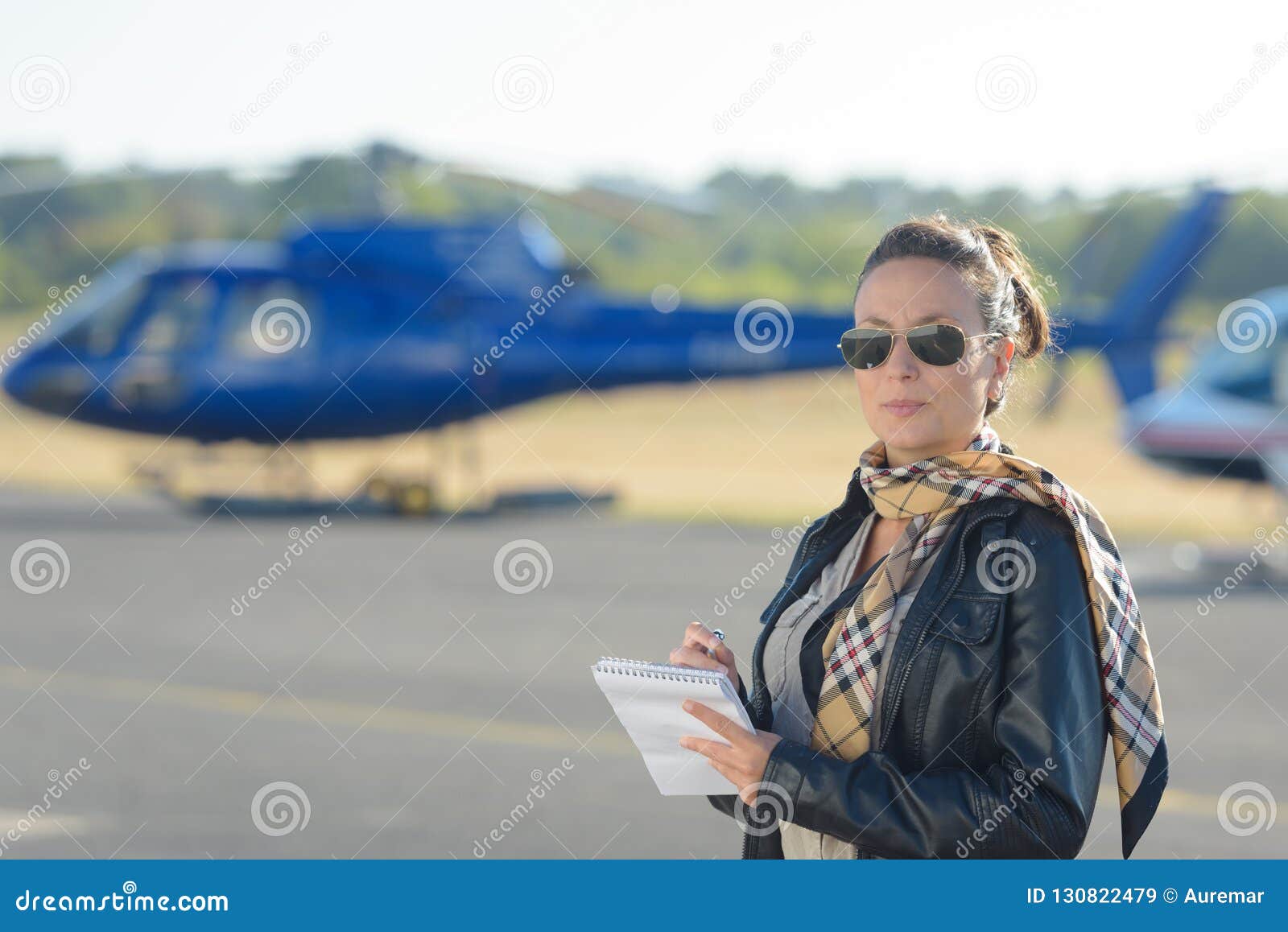Pretty Pilot Woman on Helicopter Background Stock Image - Image of ...