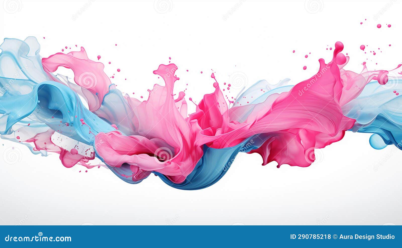 Pretty Pink and Aqua Splash Flowing Artwork on White Background Stock ...