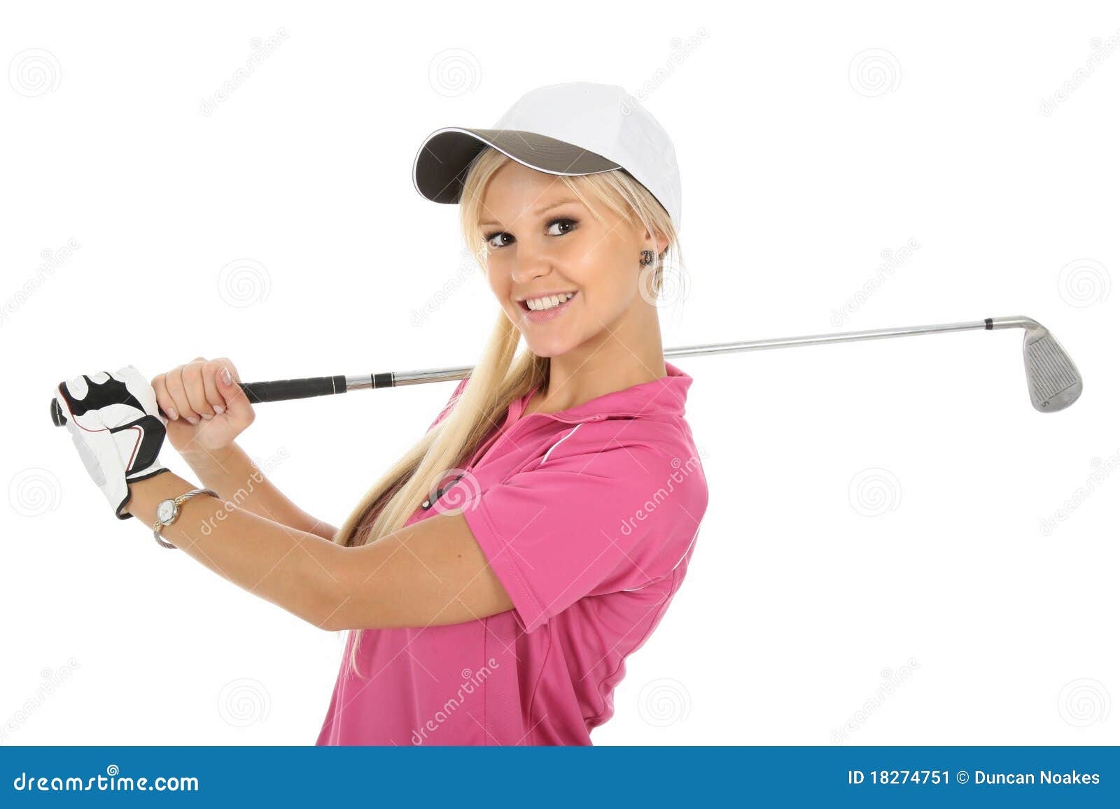 Pretty in Pink Golfer stock image. Image of single, woman - 18274751