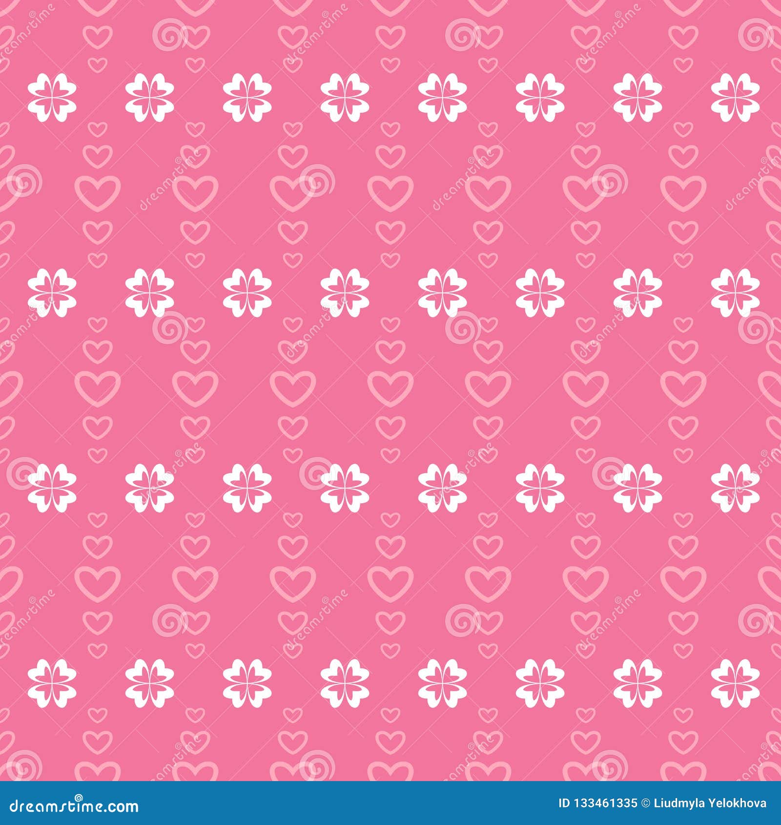Pretty Pink Vector Seamless Pattern with Flowers and Hearts Stock ...