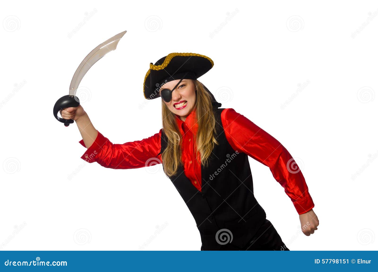 Pretty Pirate Girl Holding Sword Isolated on White Stock Image - Image ...