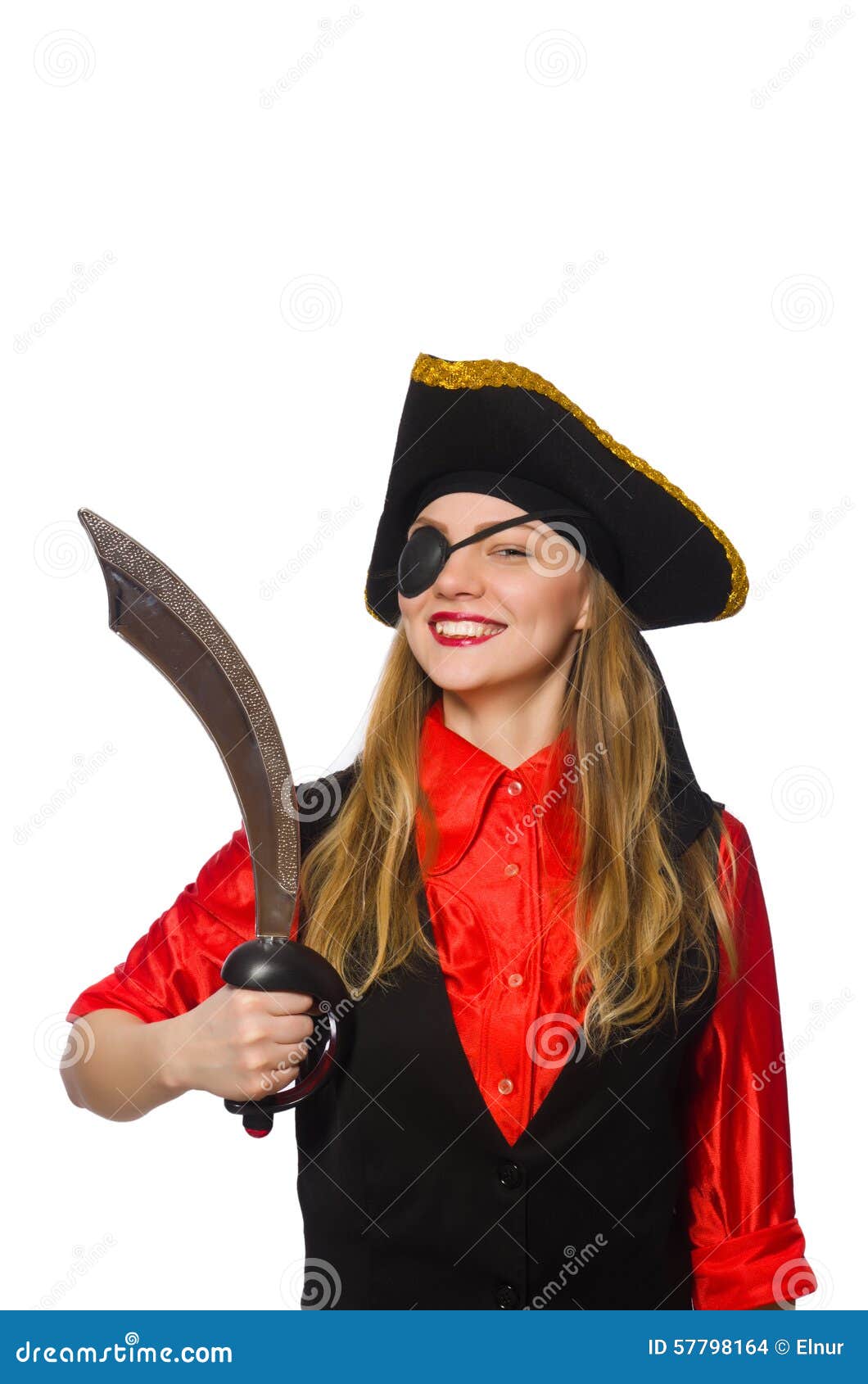 Pretty Pirate Girl Holding Sword Isolated on White Stock Photo - Image ...