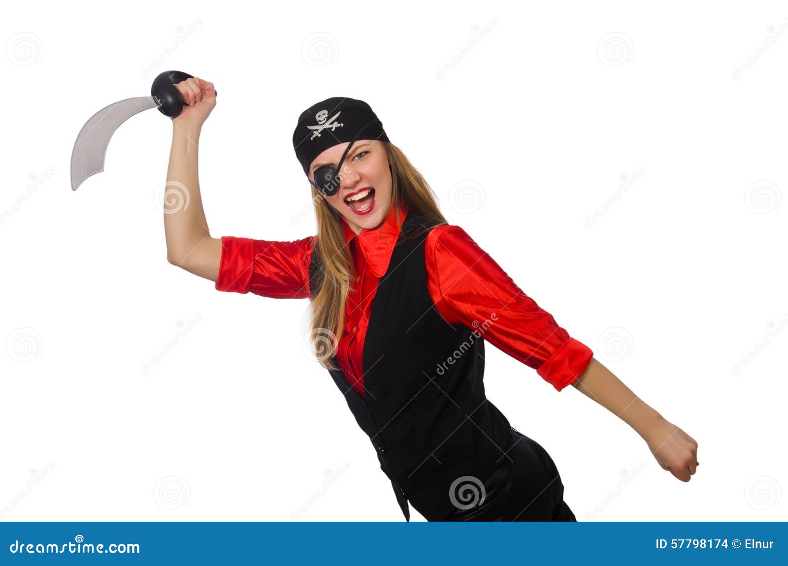Pretty Pirate Girl Holding Sword Isolated on White Stock Photo - Image ...