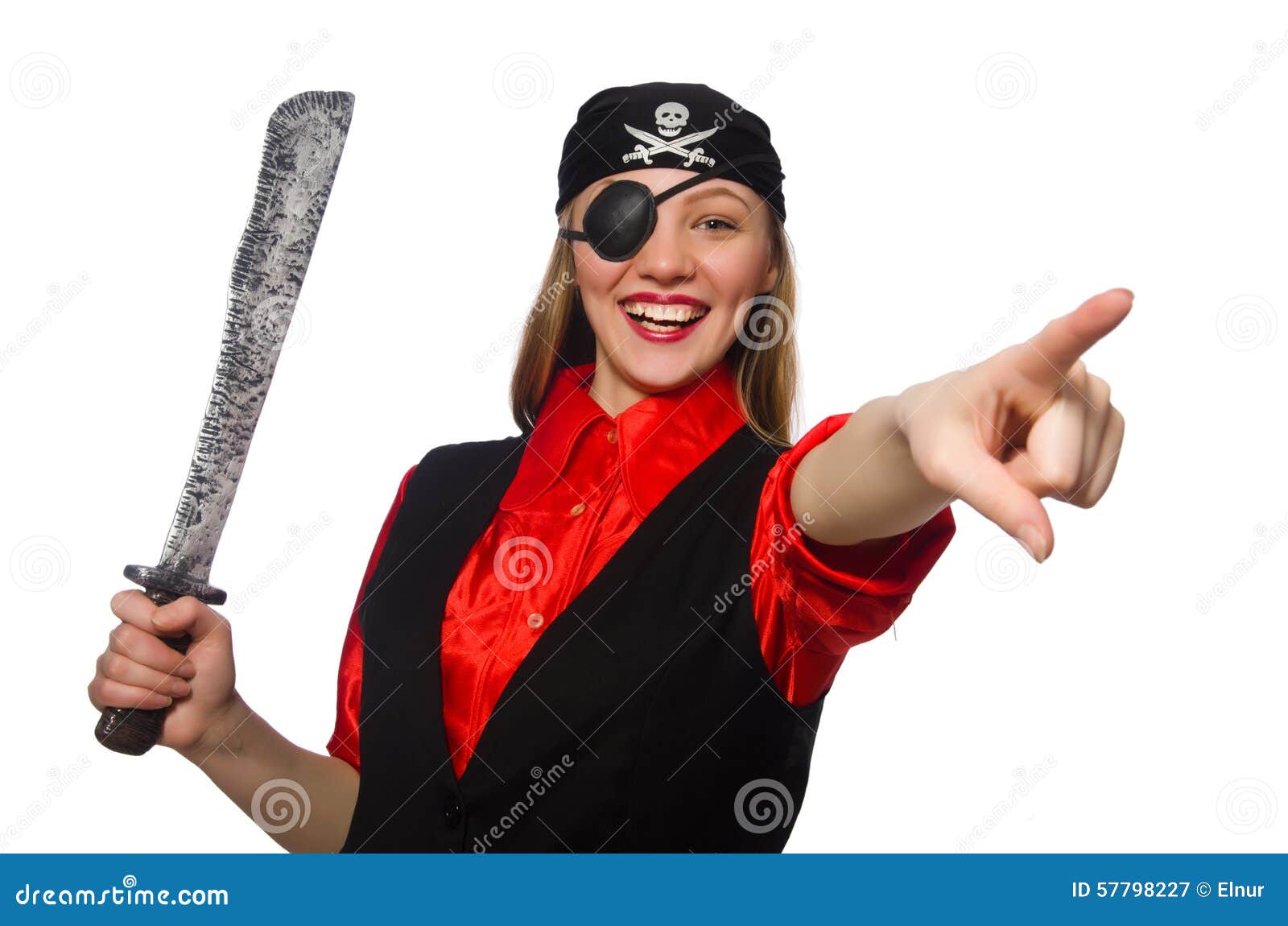Pretty Pirate Girl Holding Sword Isolated on White Stock Image - Image ...