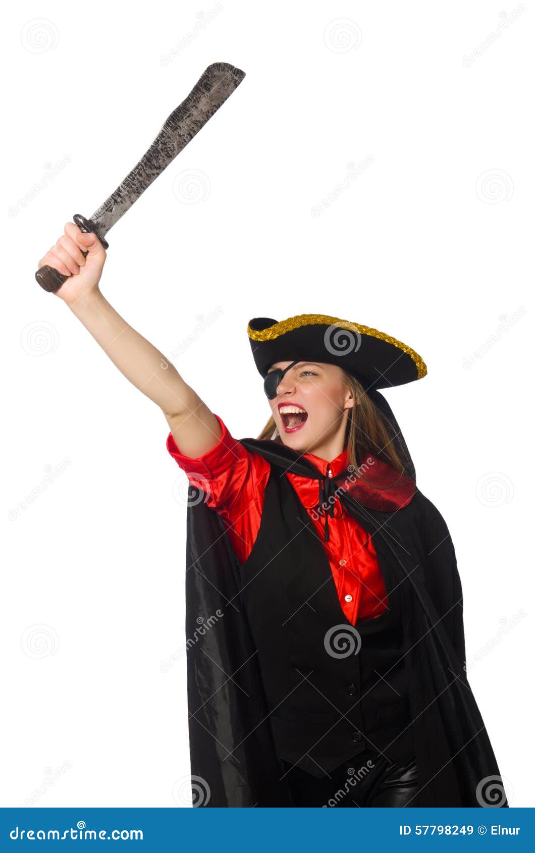 Pretty Pirate Girl Holding Sword Isolated on White Stock Image - Image ...