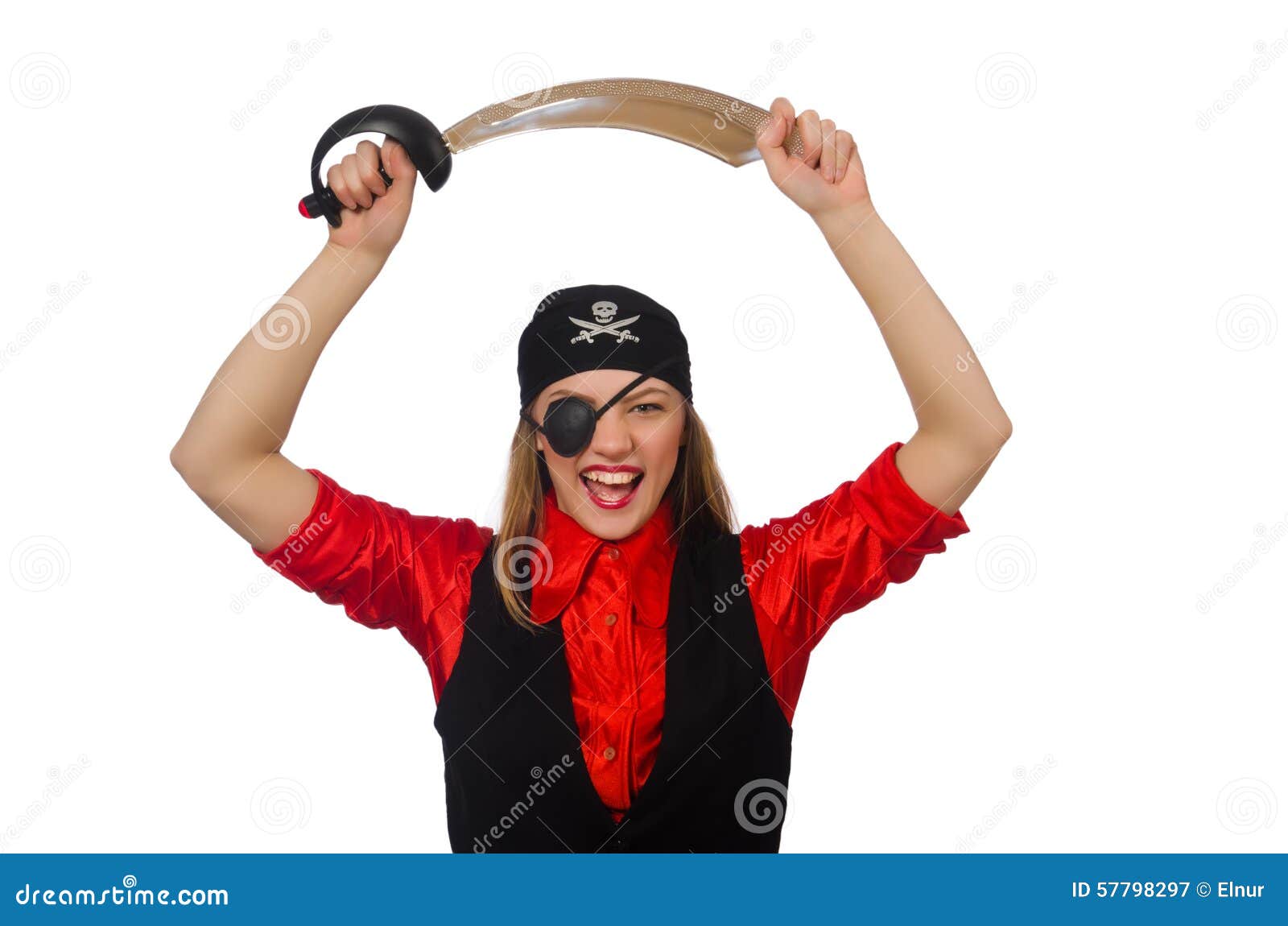 Pretty Pirate Girl Holding Sword Isolated on White Stock Image - Image ...