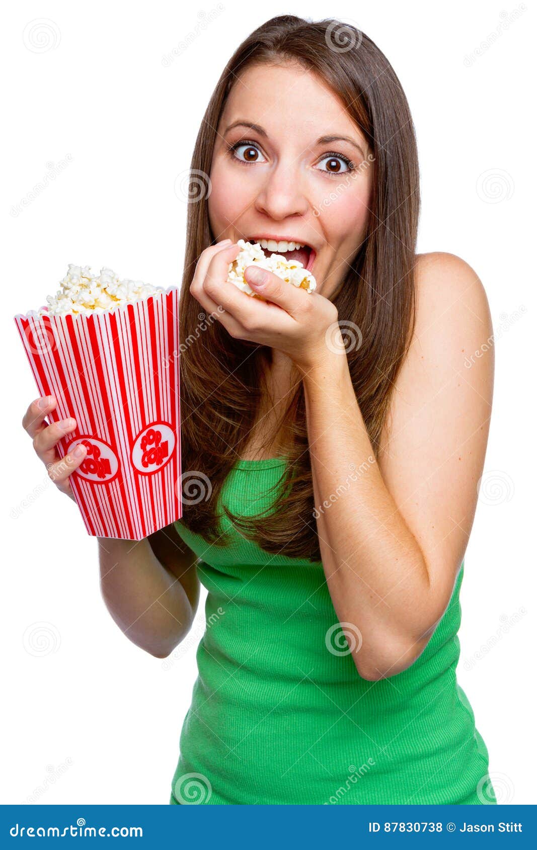 Pretty Popcorn Girl stock photo. Image of movie, smiling - 87830738