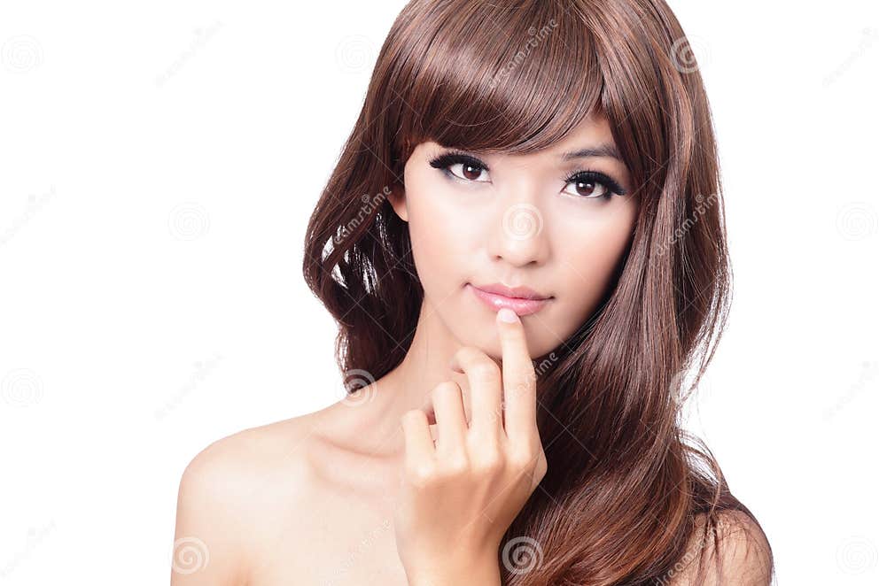 Pretty Portrait Face and Hand Touching Lips Stock Photo - Image of body ...