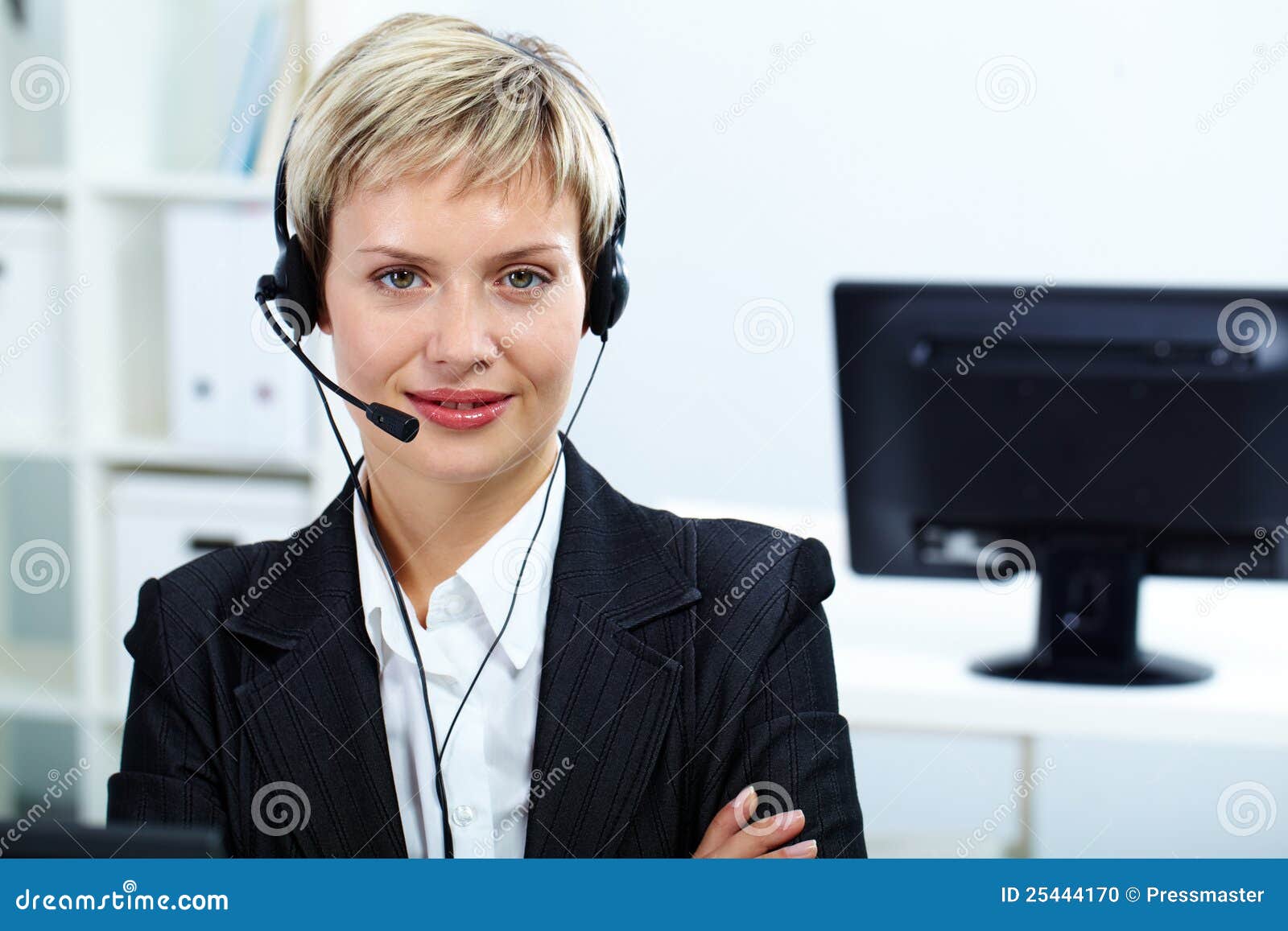 Pretty receptionist stock photo. Image of headset, business - 25444170