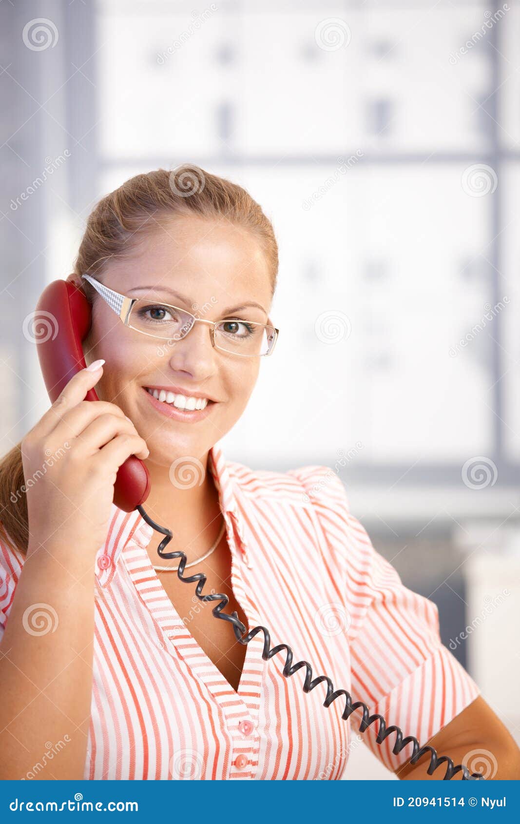 Pretty Receptionist Working Talking on Phone Stock Photo - Image of ...