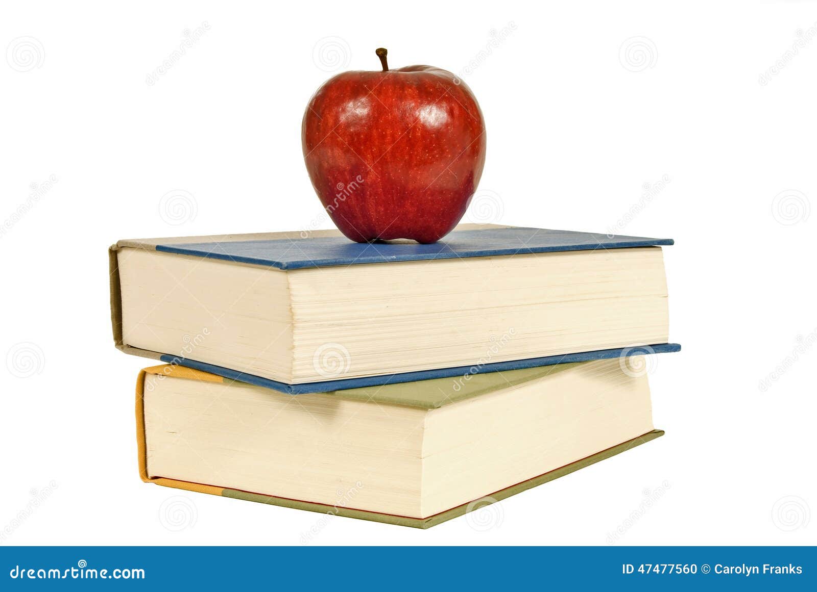 Pretty Red Apple on Stack of Books Stock Photo - Image of isolated ...